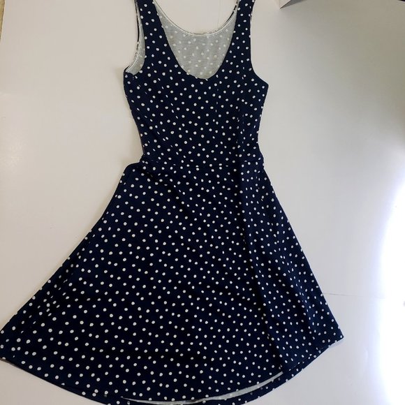 H&M | Dresses | Dress Divided Hm Dark Blue White Polka Dots Dress Size ...